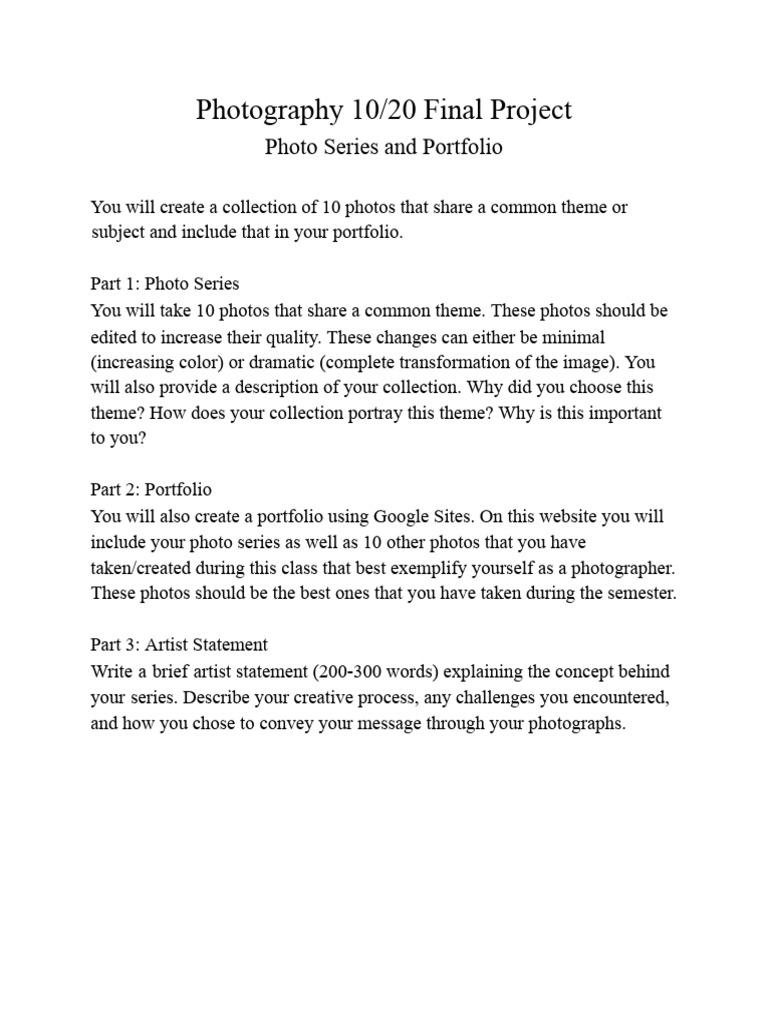 Photography Final Project Guide | PDF