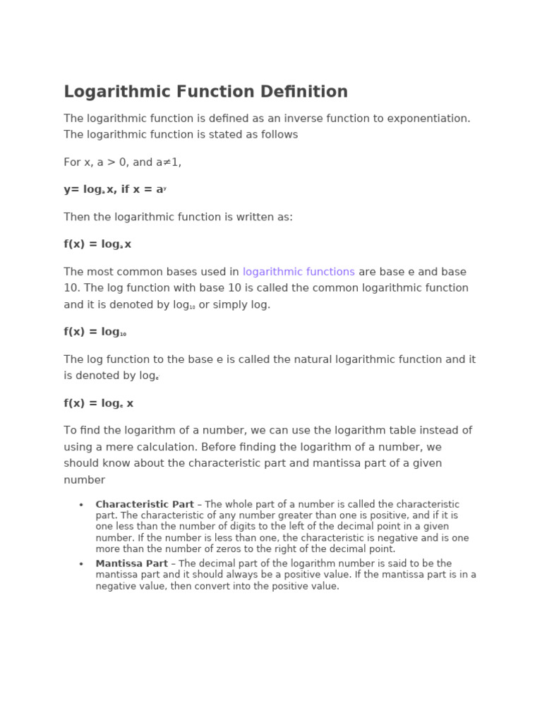 Logarithmic Function Definition | PDF | Logarithm | Function (Mathematics)