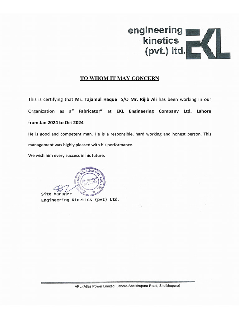 EKL experince letter | PDF