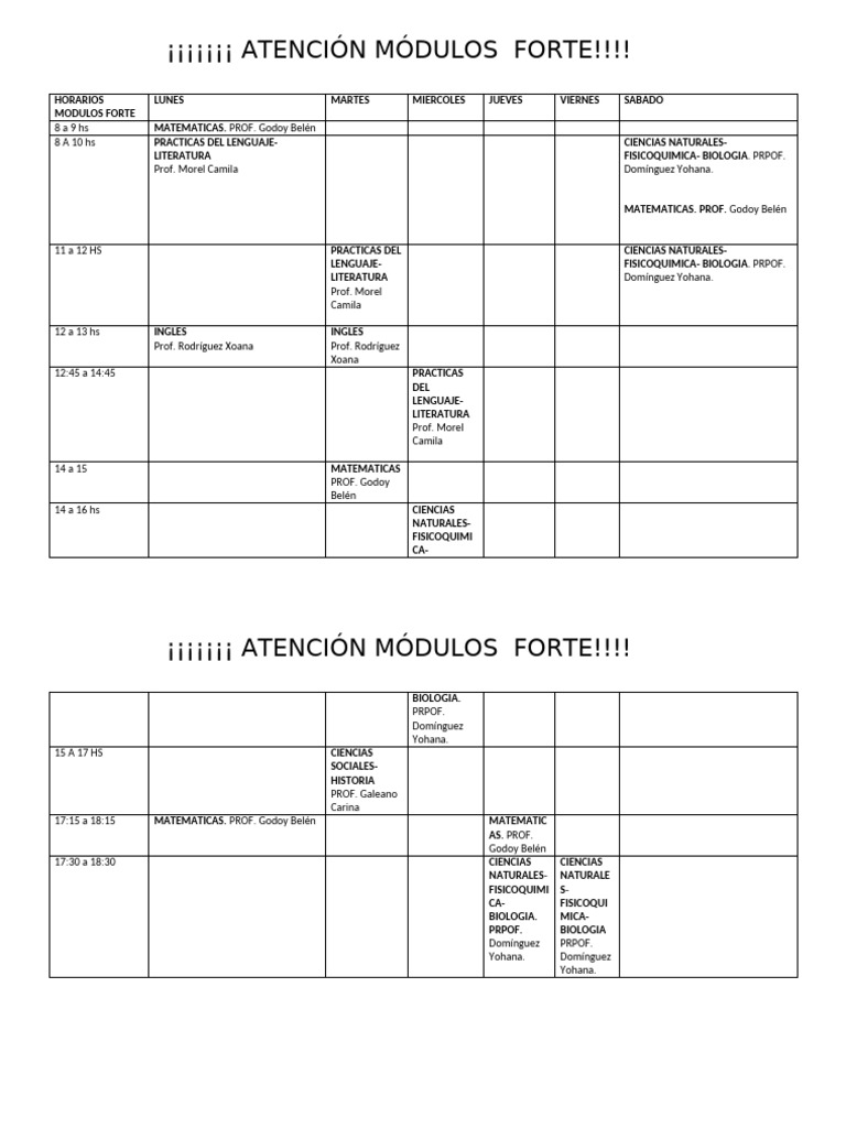 Horarios Modulos Forte | PDF