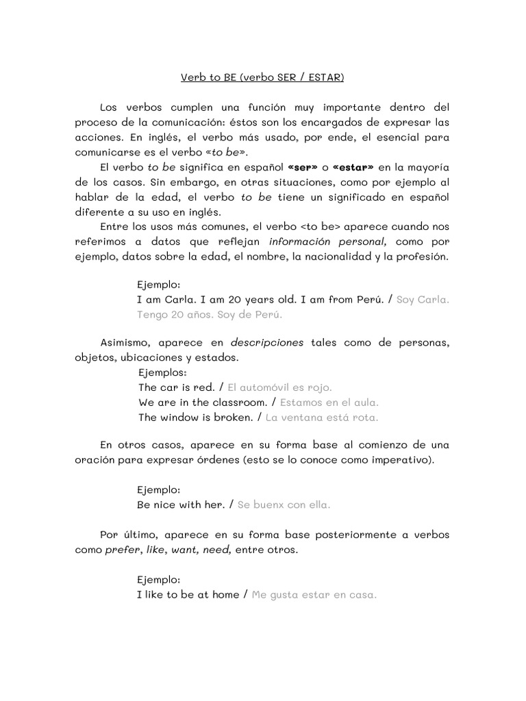1.verb To Be (Ser - Estar) | PDF | Verbo | Relaciones sintácticas