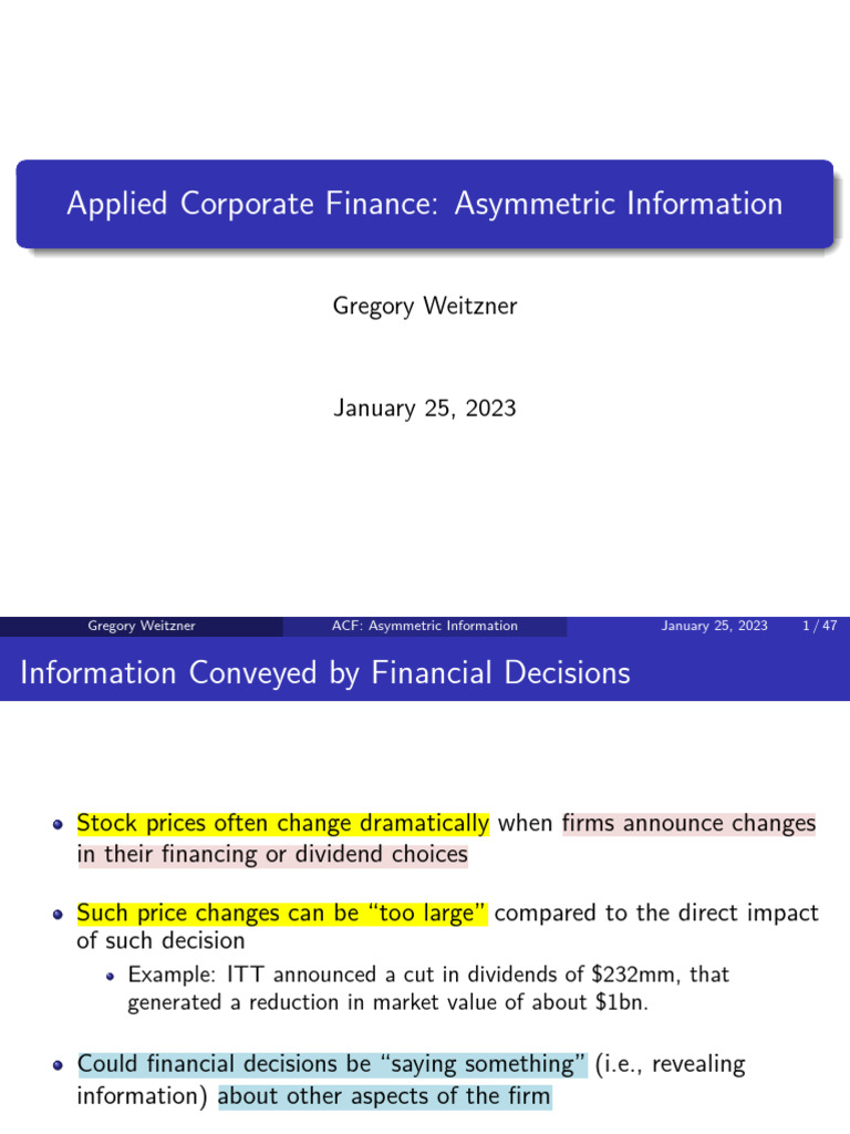 L6 - Information Asymmetry | PDF | Equity (Finance) | Stocks