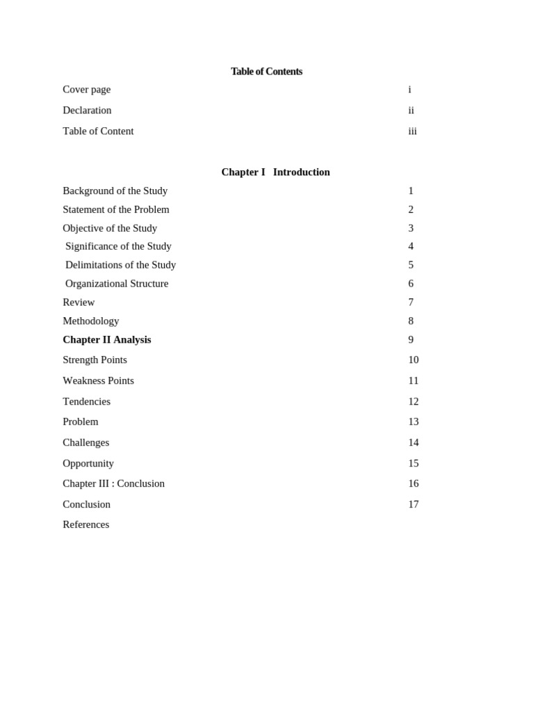 Table of Content Sample | PDF