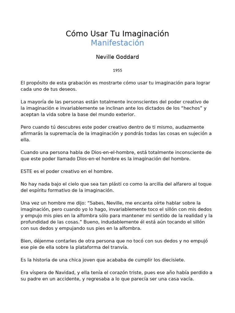 Neville Goddard 1955 Como Usar Tu Imaginacion | PDF | Imaginación
