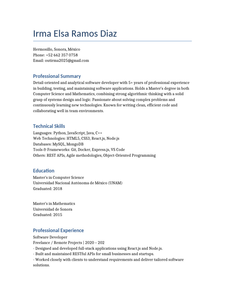 Irma Elsa Ramos Diaz Resume | PDF