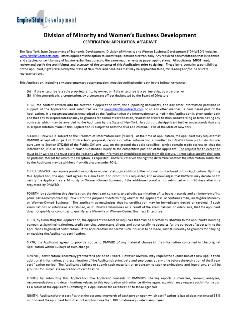 NY Minority Women Business Certification | PDF | Discovery (Law) | Justice