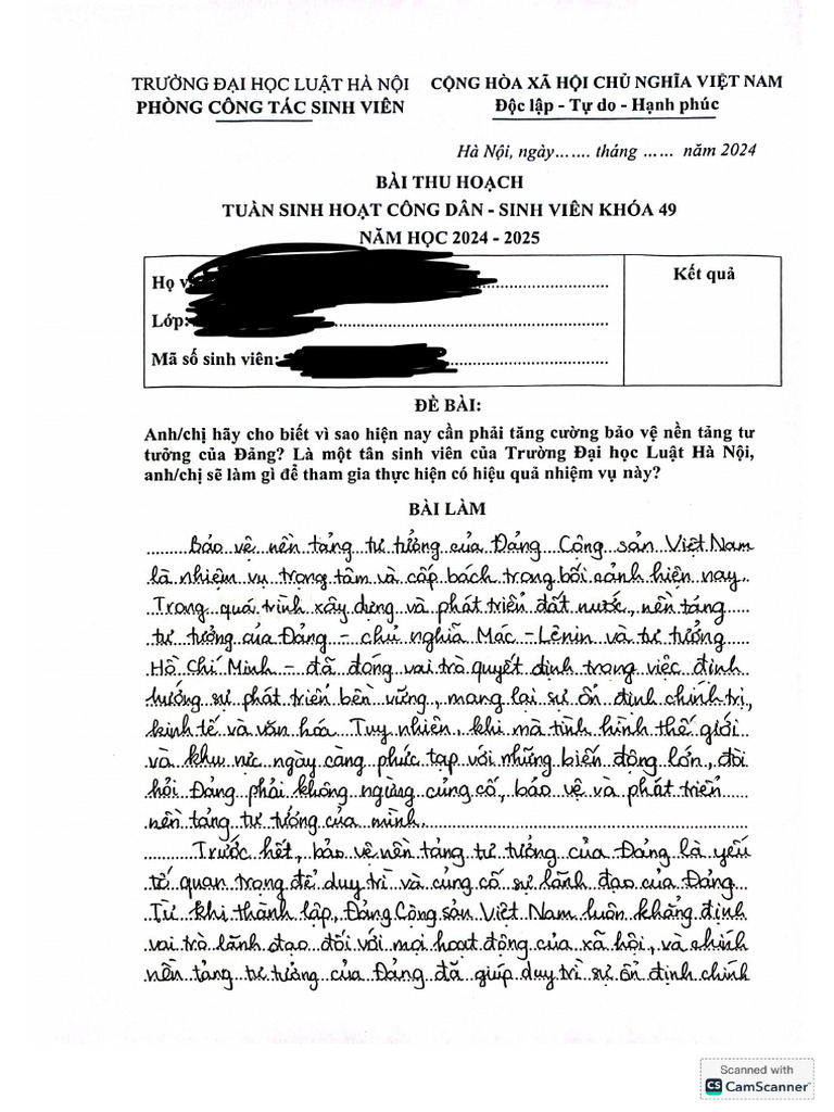 Bài thu hoạch tuần SHCD HLU | PDF