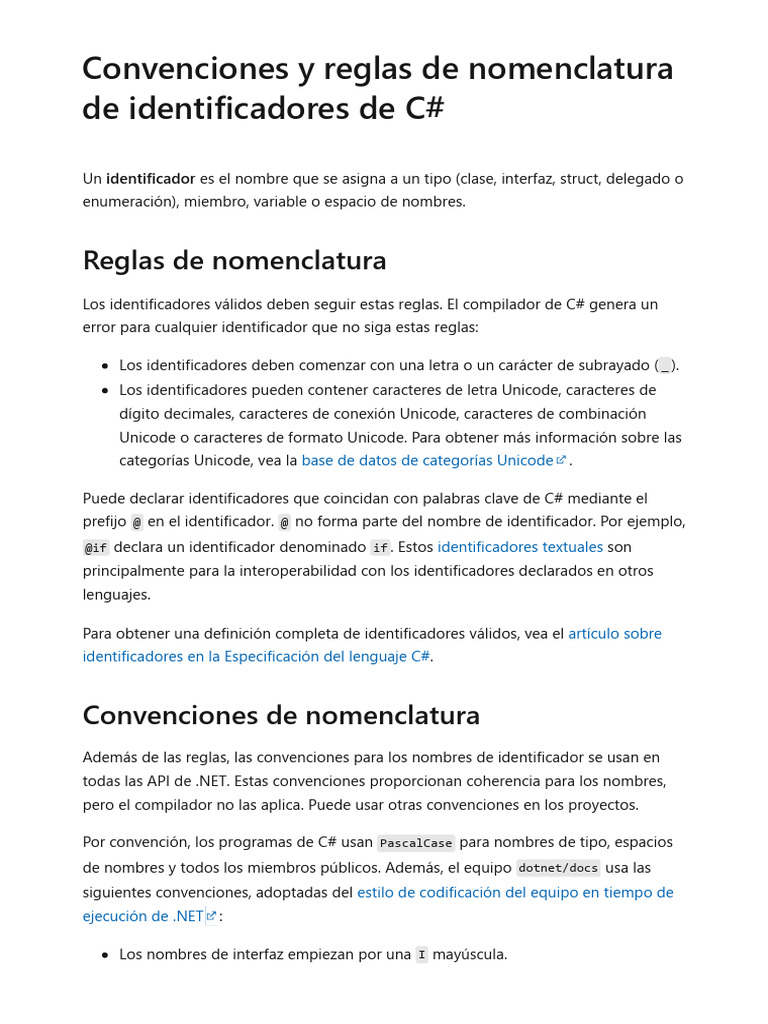 Reglas De Nomenclatura En C Pdf C Sharp Lenguaje De Programación