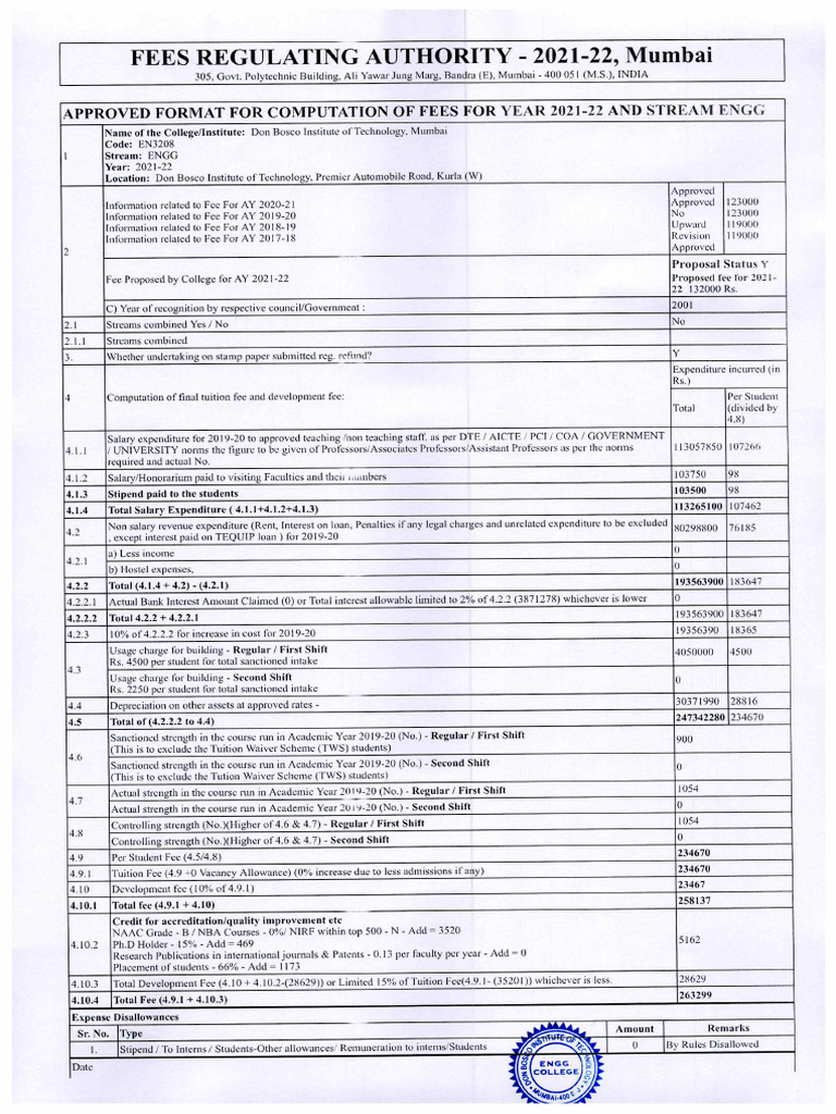 Fee Computation 2020-21 | PDF