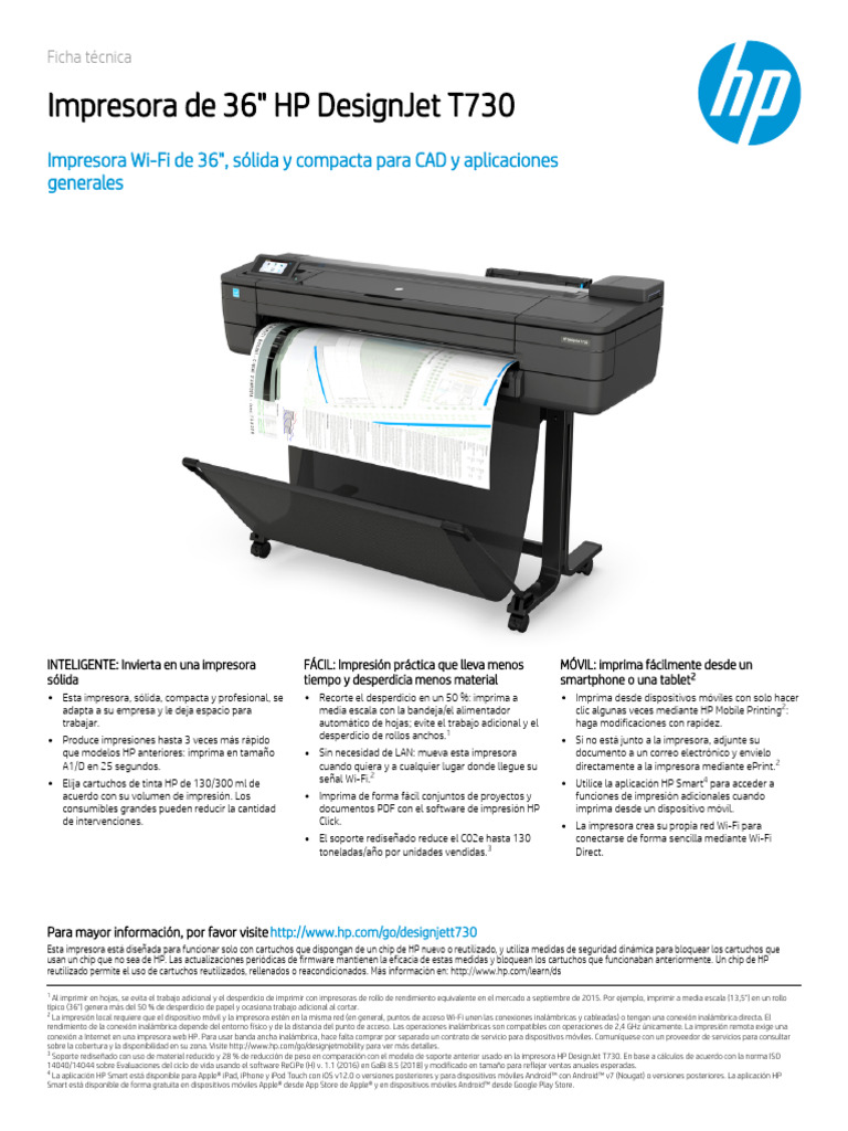 Impresora HP DesignJet T730: Eficiencia Móvil | PDF | Impresora ...