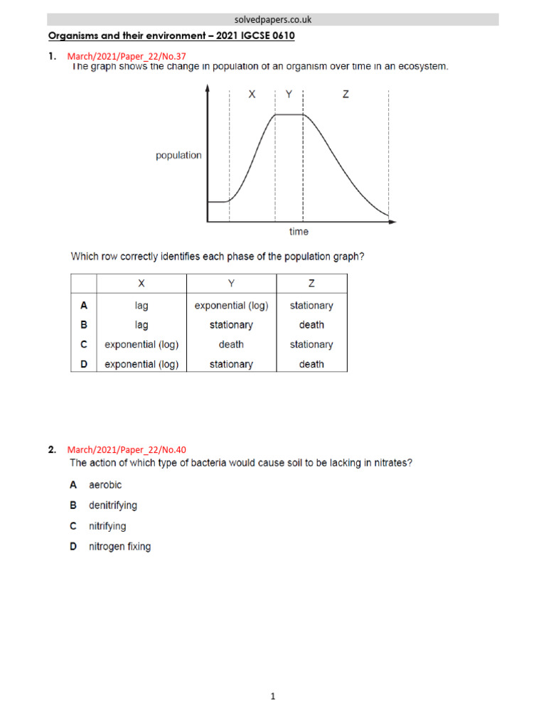 2021J Organisms and Their Environment IGCSE 0610 Stru | PDF