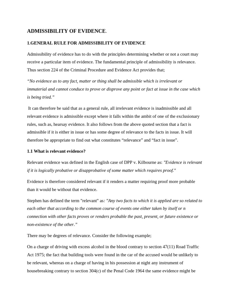 Admissibility of Evidence 2024 2 | PDF | Relevance (Law) | Evidence (Law)