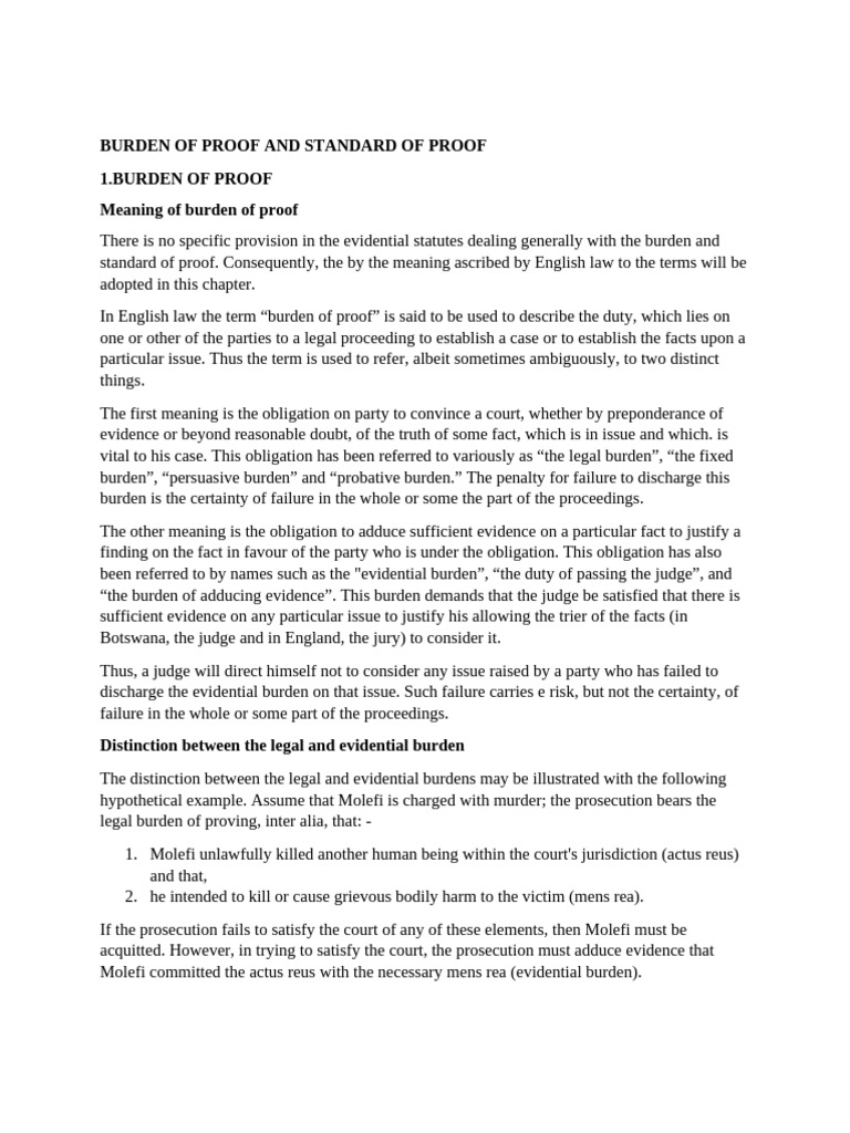 Burden of Proof and Standard of Proof | PDF | Burden Of Proof (Law ...