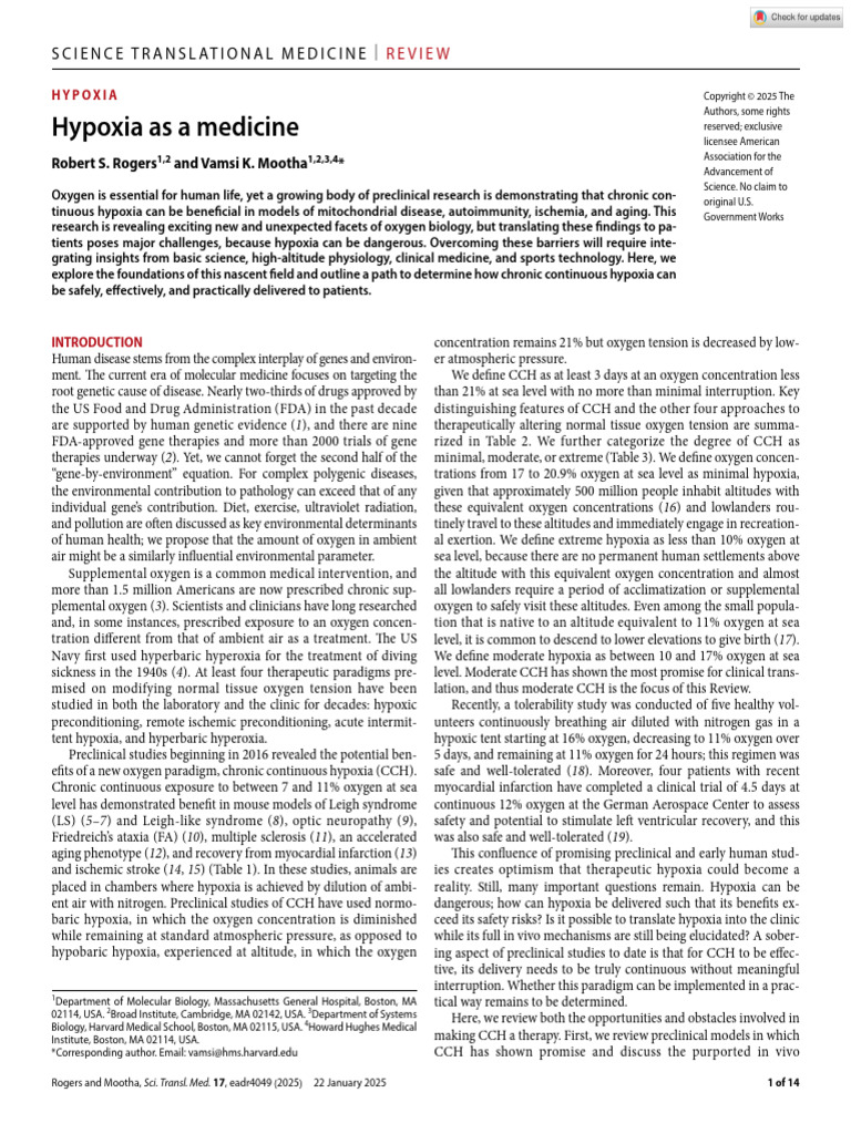 Hypoxia as a Medicine | PDF | Ischemia | Medical Specialties