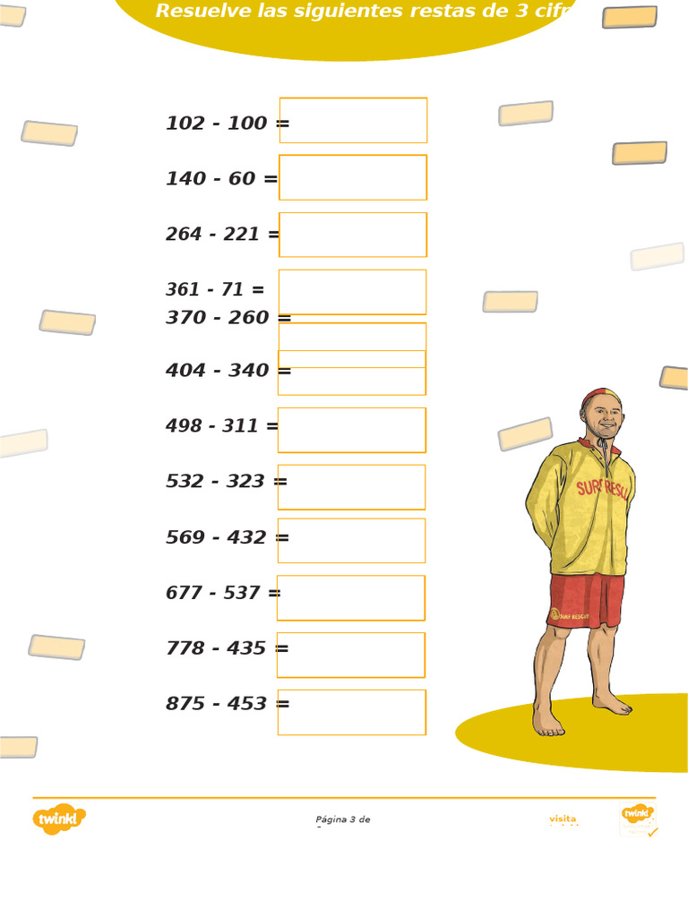 Resuelve Las Siguientes Restas de 3 Cifras | PDF