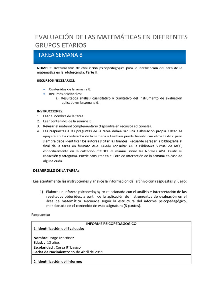 Desarrollo Tarea Sem.8 Ev. Mat. Ciclo 15 | PDF | Razonamiento deductivo | Comprensión lectora