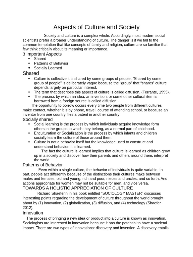 Key Aspects of Culture and Society | PDF | Cultural Heritage | Social ...