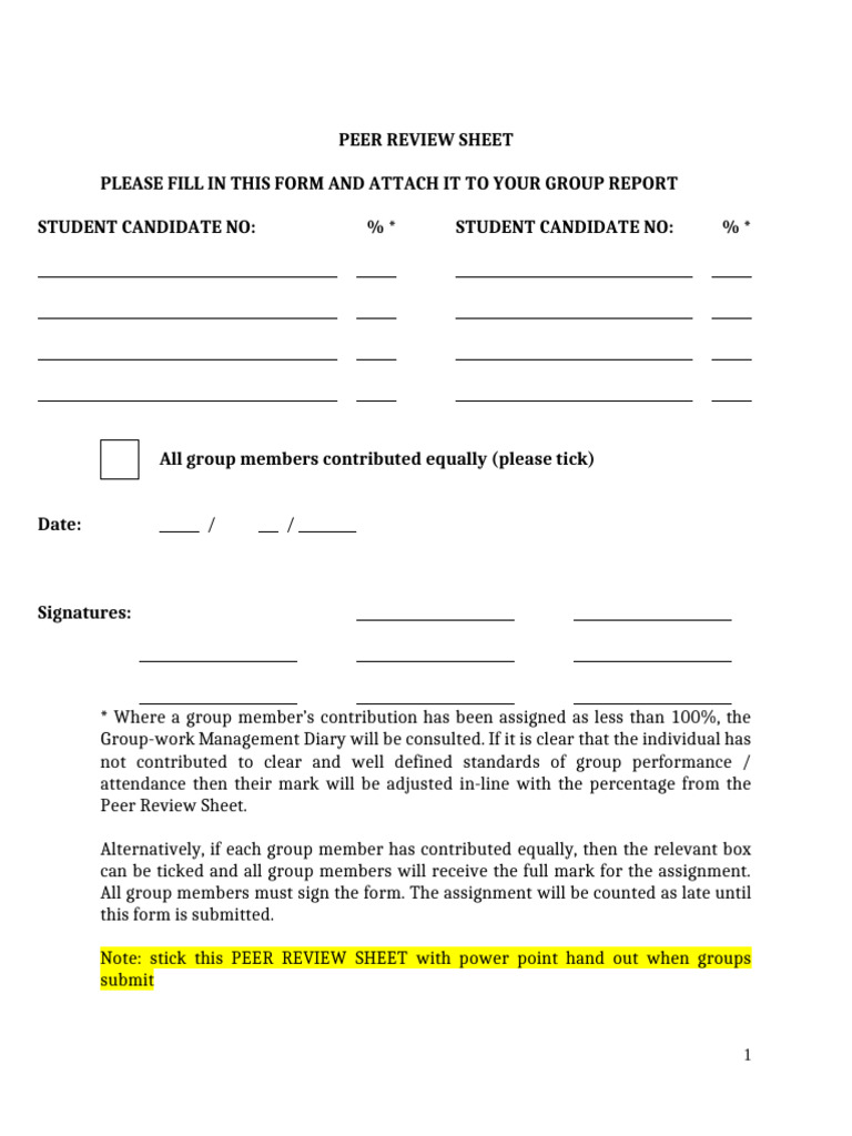 peer review sheet | PDF