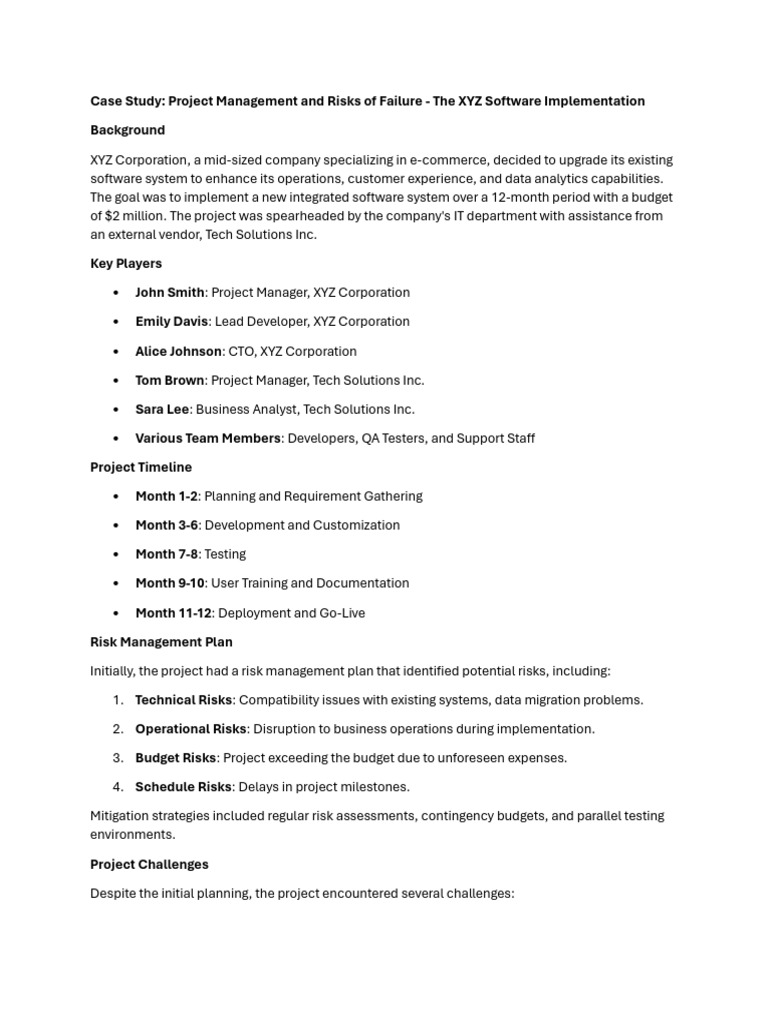 Case Study Project Management and Risks of Failure | PDF | Project Management | Risk Management