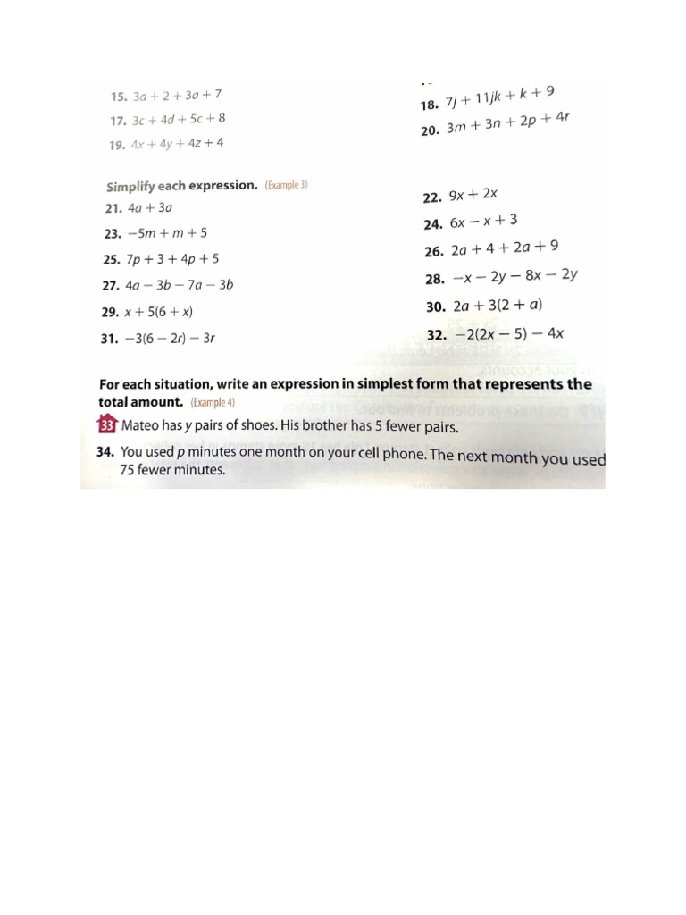 Like Terms Math HW | PDF