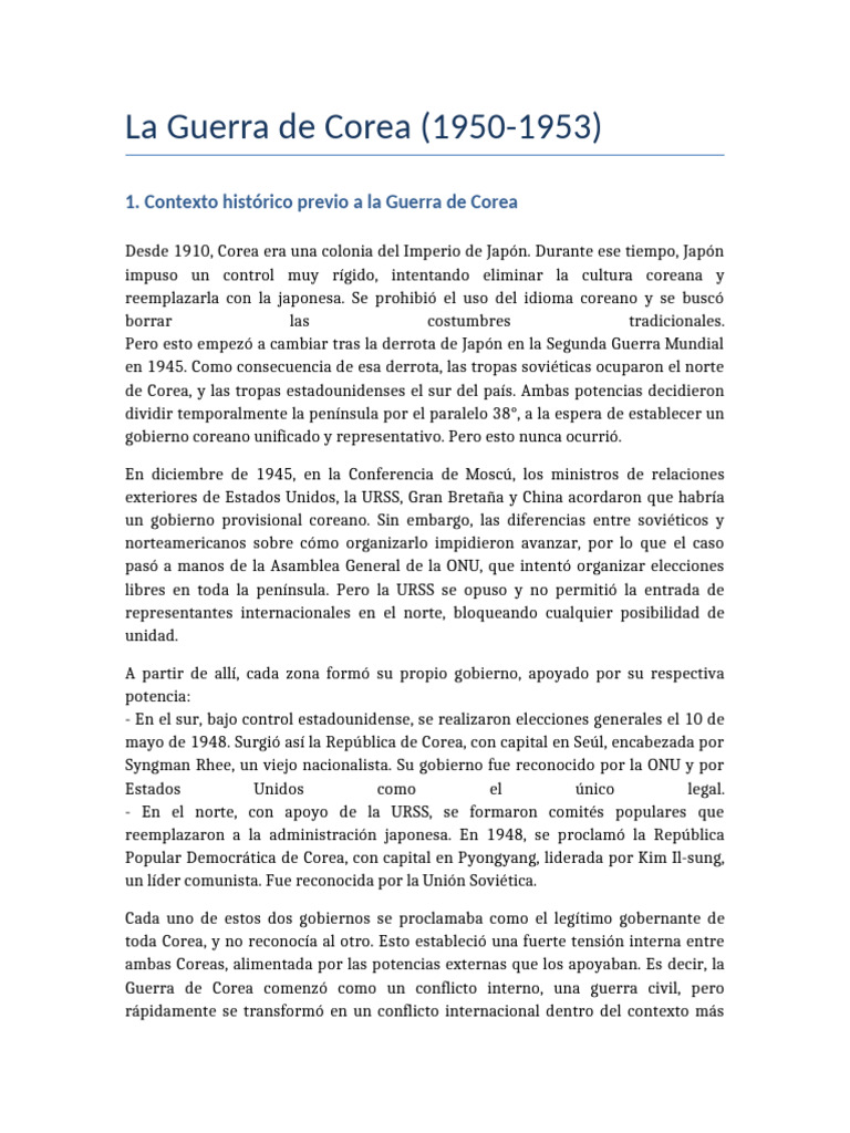 Historia de la Guerra de Corea (1950-1953) | PDF | guerra coreana | Corea