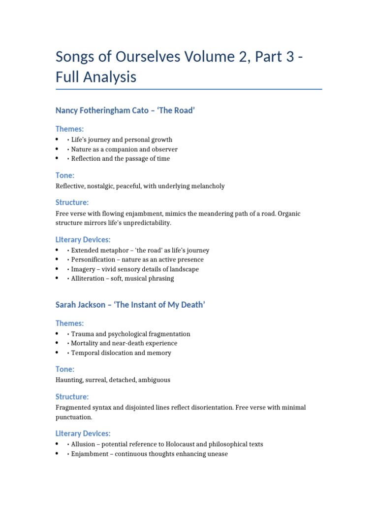 Songs of Ourselves Full Analysis | PDF | Poetry