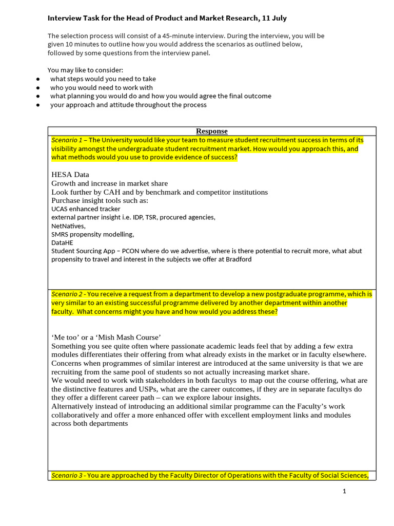 Interview Task For The Head of Product and Market Research Sheffield ...
