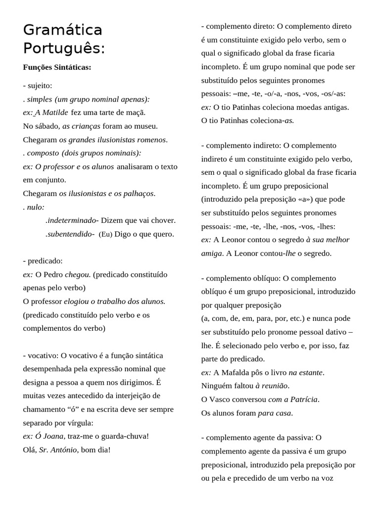 GramÃ¡tica PortuguÃ S - Resumos | PDF | Assunto (gramática) | Pronome