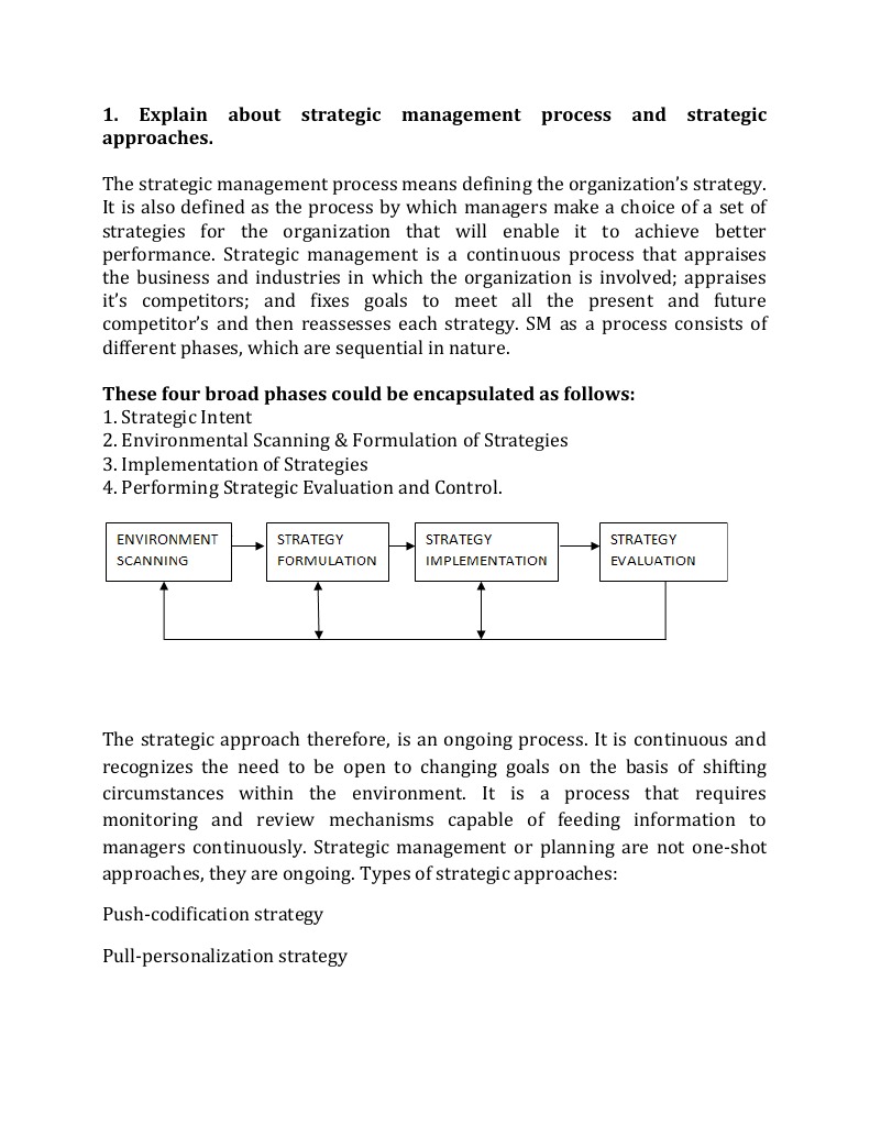 Explain About Strategic Management Process and Strategic Approaches ...