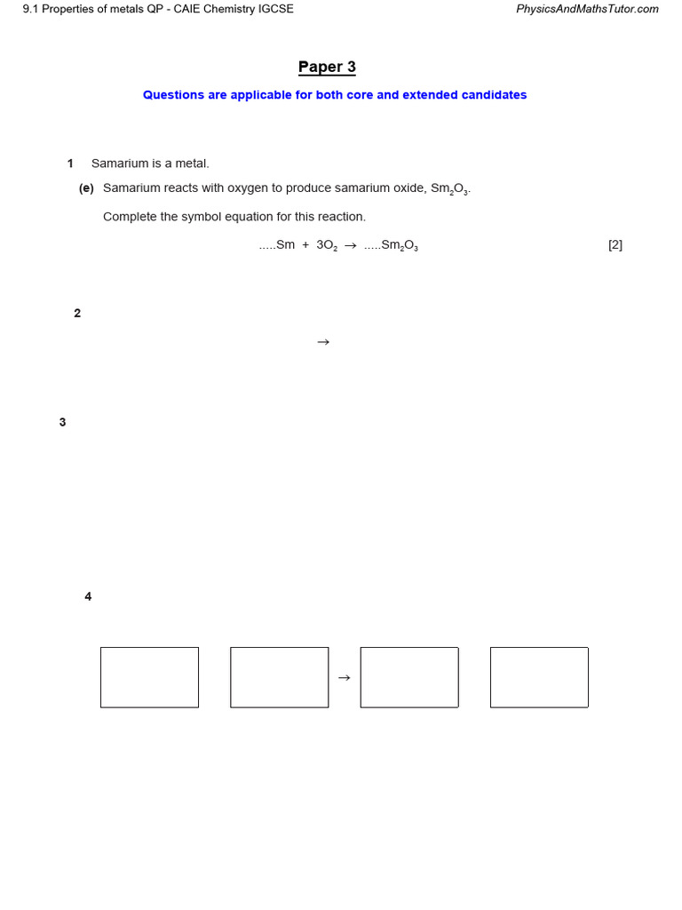 9.1 Properties of Metals QP | PDF | Metals | Chemistry