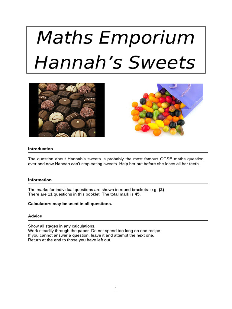 GCSE 1MA1 - Hannah's Sweets | PDF | Desserts | Foods
