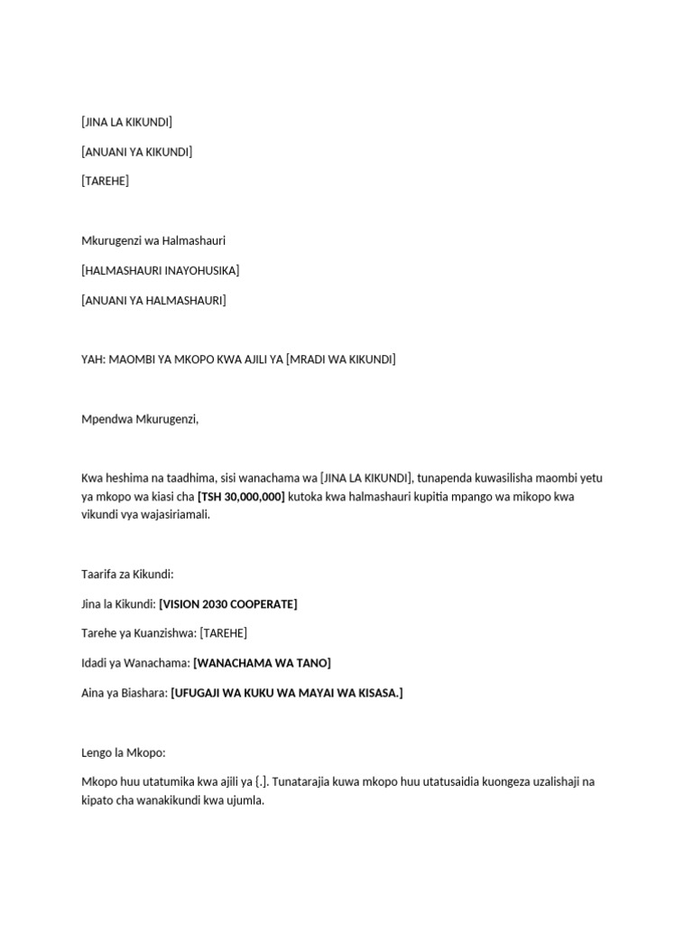 BARUA YA MAOMBI YA MKOPO-WPS Office | PDF