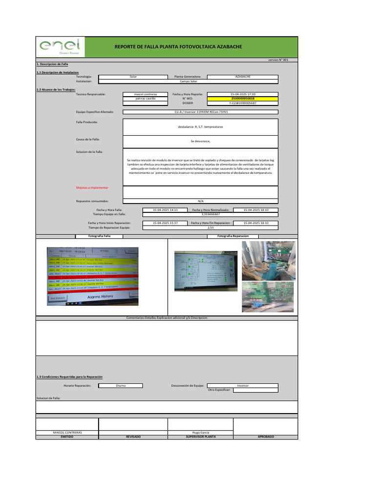 Reporte de Falla Enel 14ARB2025 (A3) | PDF