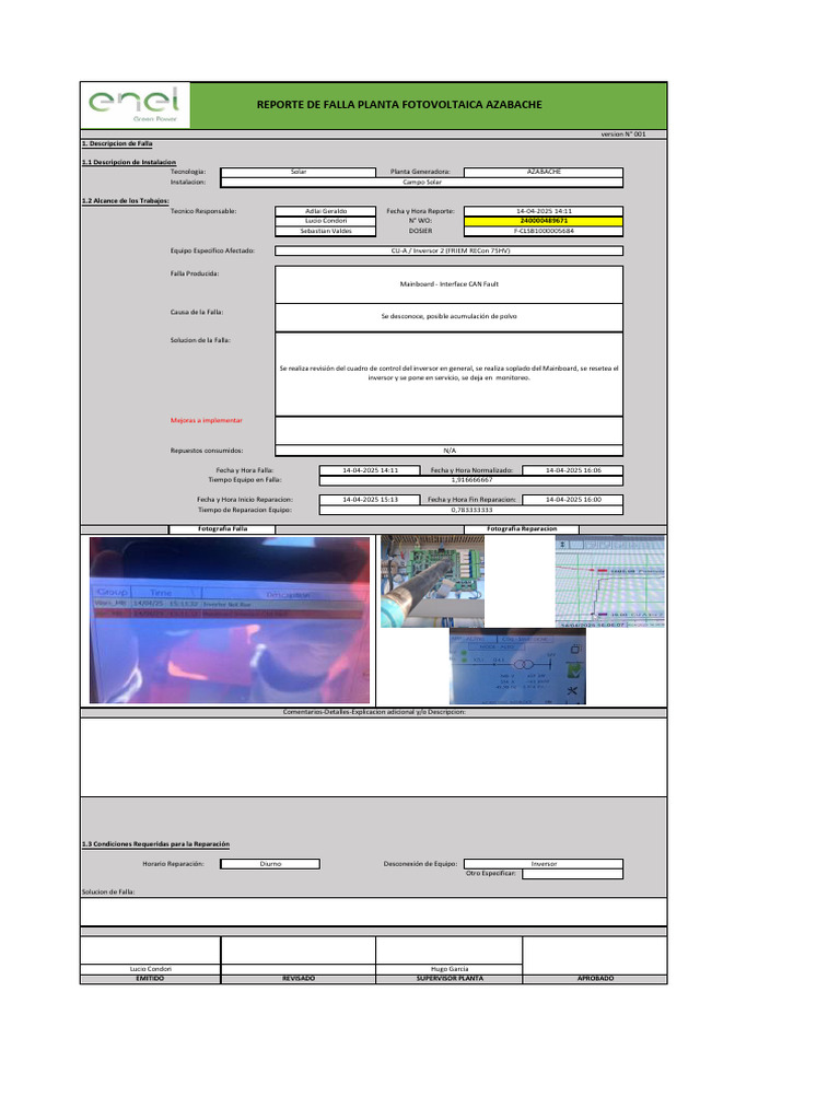 Reporte de Falla Enel 14ARB2025 | PDF