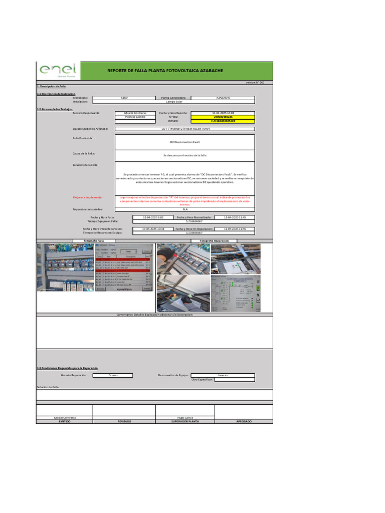 Reporte de falla Enel 11 DE ABRIL 2025. F-2 | PDF