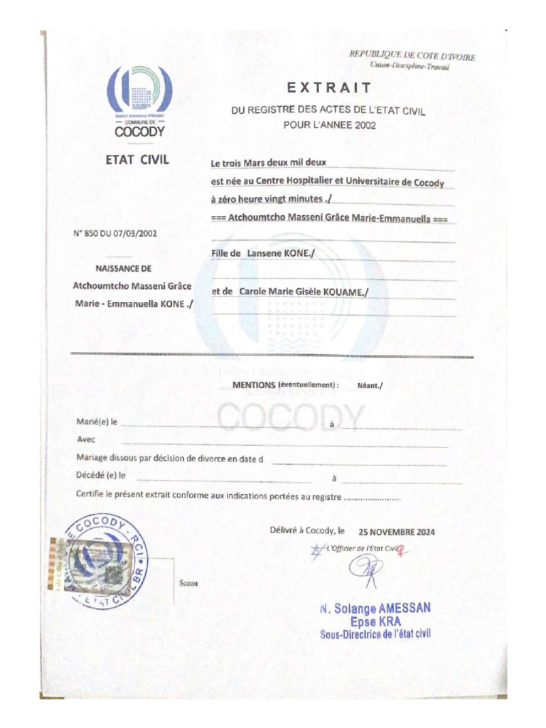 Extrait de Naissance | PDF