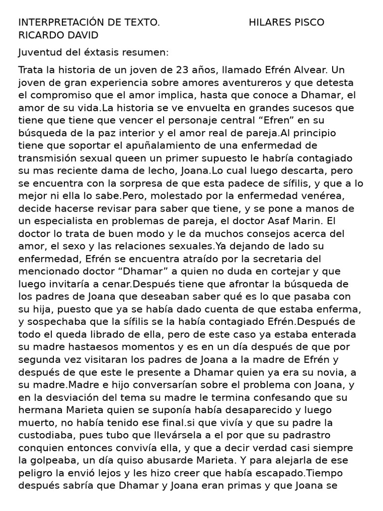 Resumen de Juventud Del Éxtasis Hilares | PDF