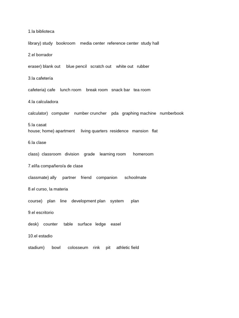 Spanish Vocabulary for School Terms | PDF