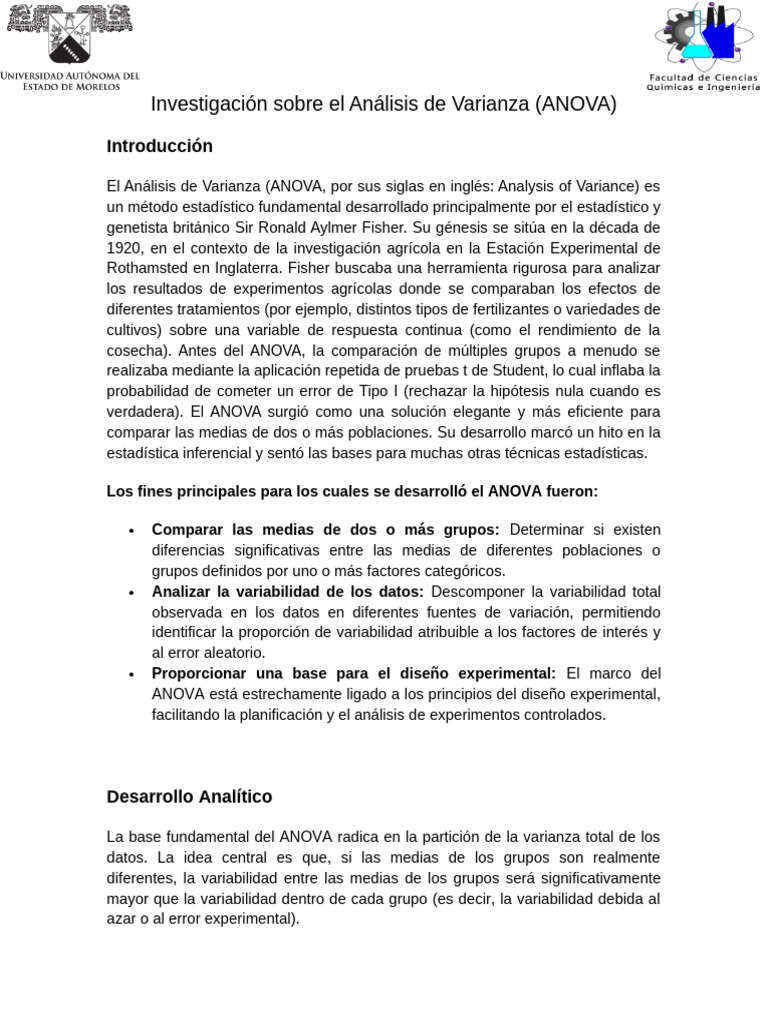 Investigación Sobre El Análisis de Varianza (ANOVA) | PDF | Análisis de variación | Experimentar