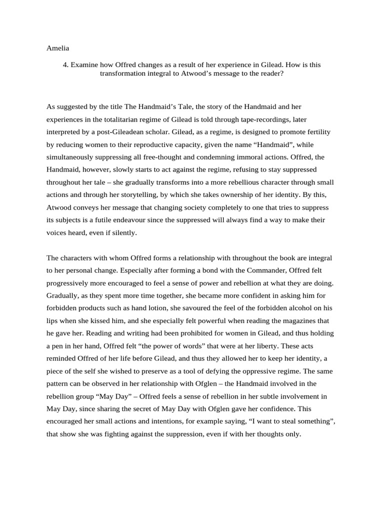 The Handmaid's Tale Essay | PDF