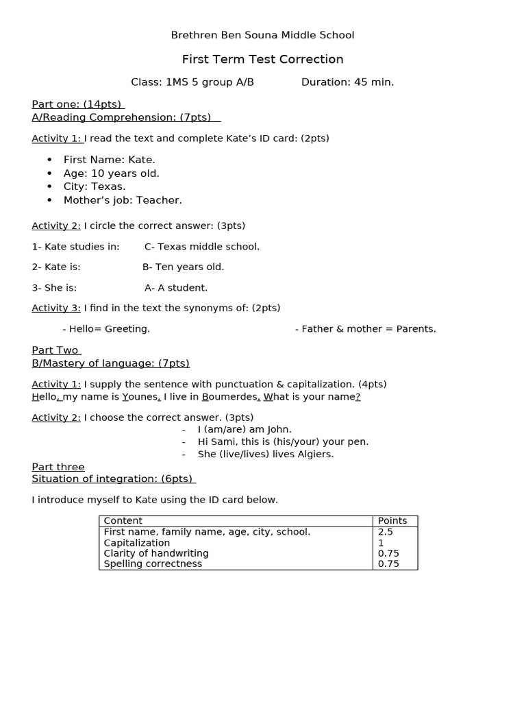 1MS 1St Term Test Correction | PDF