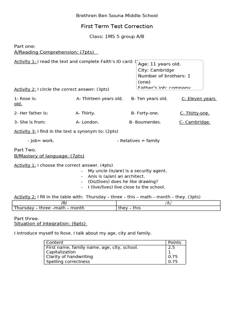 1MS 1St Term Test Corection B | PDF