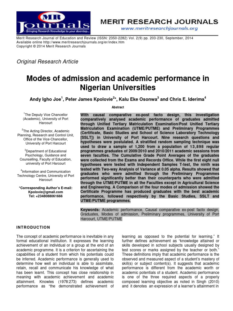 Modes of Admission and Academic Performa | PDF | University And College ...