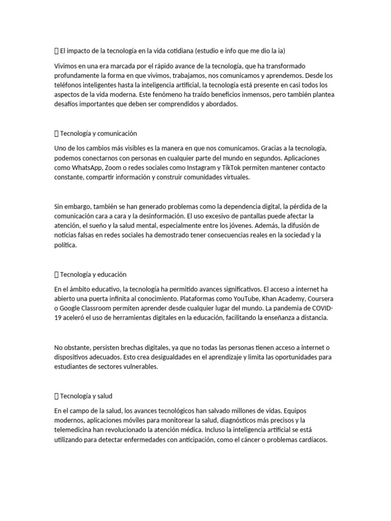 Impacto de la tecnología en la vida diaria | PDF | Inteligencia ...