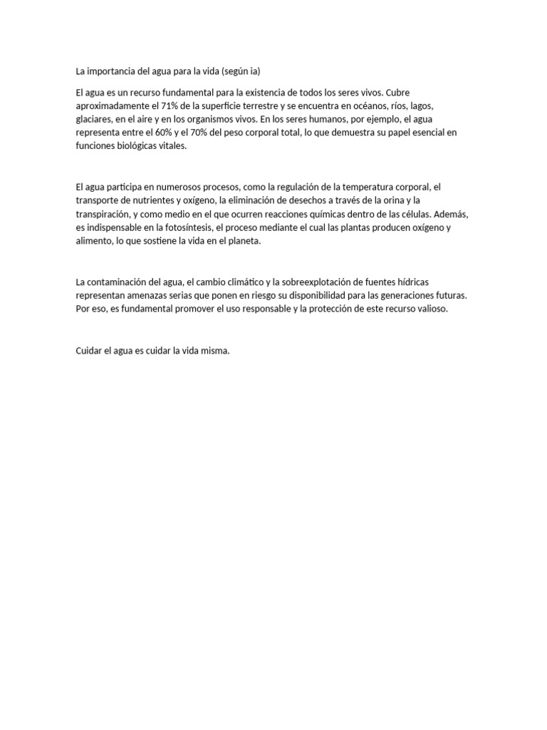 La Importancia Del Agua para La Vida | PDF