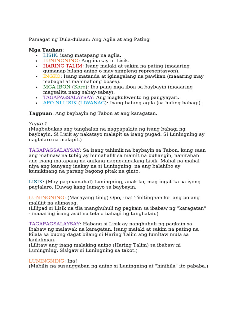 Filipino Dula Dulaan PABULA | PDF