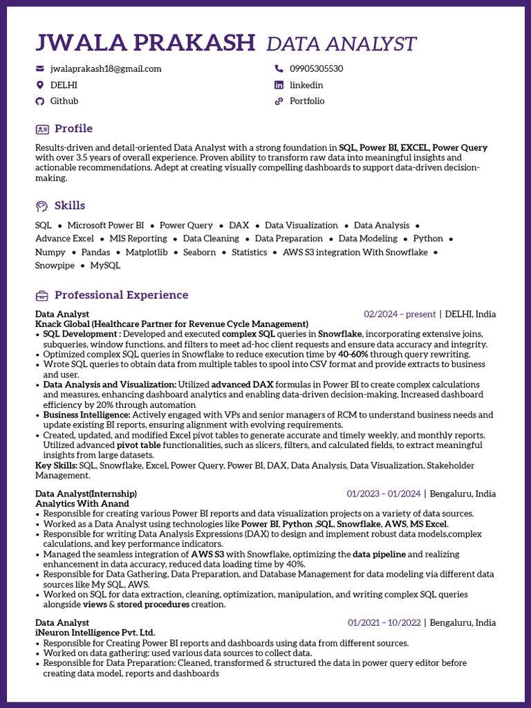 JWALA-PRAKASH-FlowCV-Resume-20241565 | PDF | Data Analysis | Data
