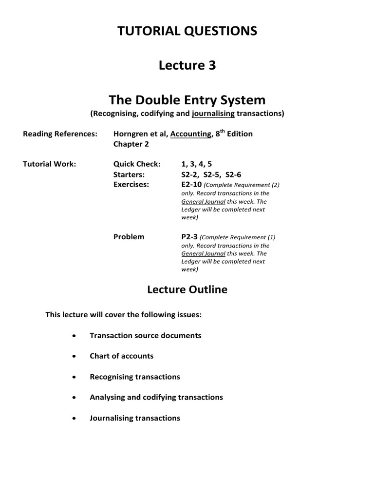 Tutorial Questions For Lecture 3-1 | PDF