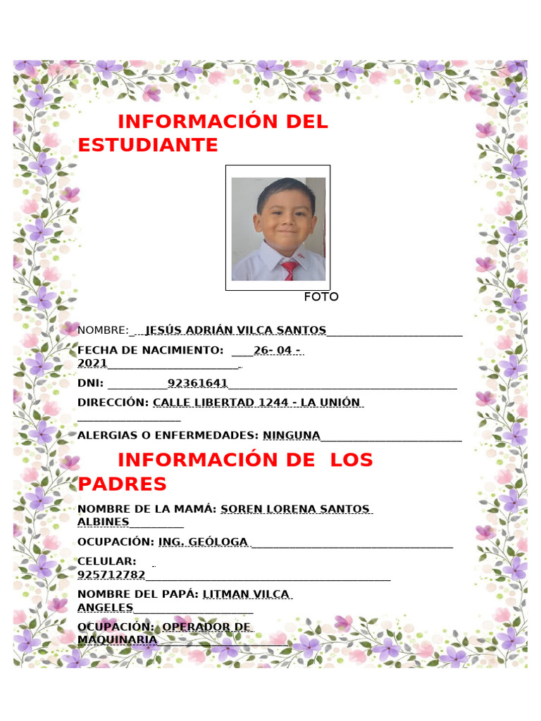 Información Del Estudiante[1] | PDF