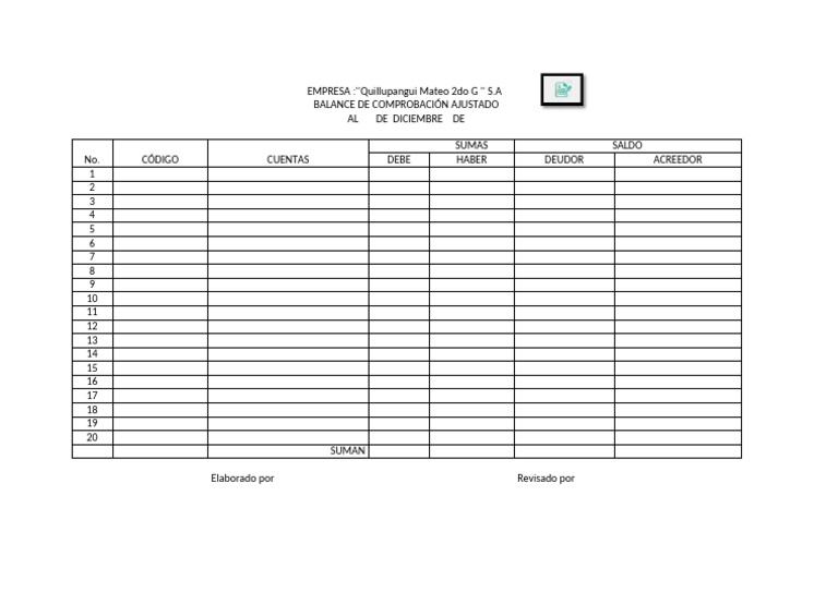 Balance de Comprobacion Ajustado Contabilidad | PDF